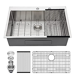 33 Kitchen Sink Drop In - Sarlai 33 x 22 Inch Kitchen Sink Topmount 16 Gauge Stainless Steel Deep Single Bowl Above Counter Kitchen Sinks Basin