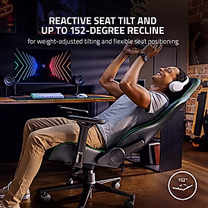 Razer Enki Gaming Chair: All-Day Gaming Comfort - Built-in Lumbar Arch - Optimized Cushion Density - Dual-Textured, Eco-Friendly Synthetic Leather - Reactive Seat Tilt & 152-Degree Recline - Green