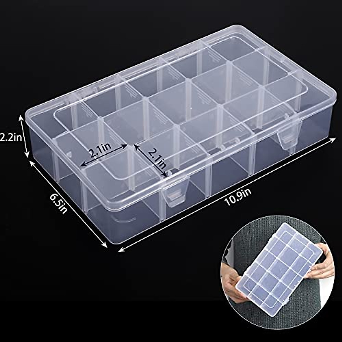 SGHUO 3 Pack 15 Grids Plastic Organizer Box for Washi Tape, Clear Crafts and Jewelry Storage Box with Adjustable Dividers
