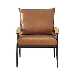 OFCASA Sofa Armchair Modern Faux Leather Couch with Arms Metal Frame Single Upholstered Seat Sofa Chair with Thick Cushions for Bedroom Lounge Office Garden (Light Brown)