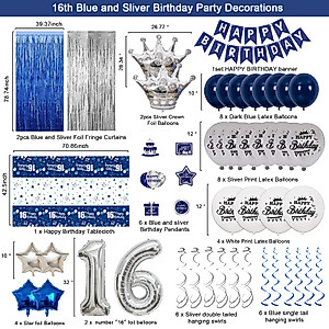 16th Birthday Decorations for Boys/Girls - Sweet 16 Birthday Decorations Blue and Silver Including HAPPY 16th BIRTHDAY Banner Balloons Tablecloth- 16 Years Old Birthday Party Supplies