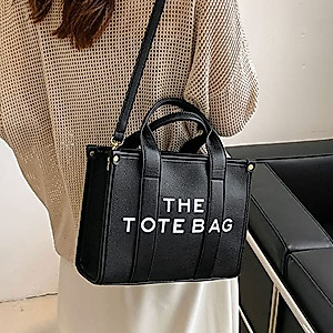 NEGBIU Tote Bags for Women, Leather Mini Tote Bag with Zipper, Shoulder/Crossbody/Handbag（10.2 * 7.8 * 3.5in (Black)