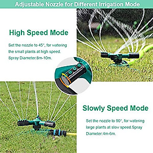 Blisstime Water Sprinkler for Lawn, Automatic Lawn Sprinkler for Yard Large Area, 360° Rotating Adjustable Garden Sprinkler Lawn Irrigation System Leak Free Design 3 Arm Sprayer, Easy Hose Connection