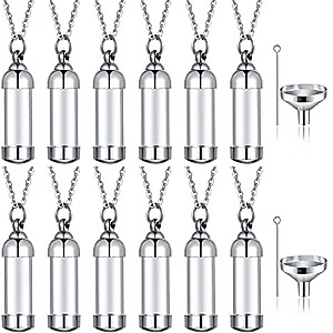MTLEE Vial Necklace Glass Vial Pendant Stainless Steel Glass Container Necklace Openable Memorial Keepsake Cremation Ashes Holder (12 Pieces)