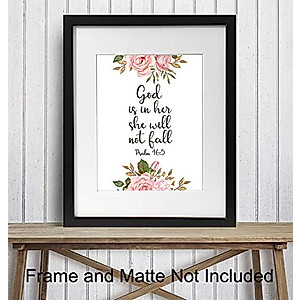 God is Within Her She Will Not Fall - Psalm 46 - Positive Quotes Inspirational Christian Wall Decor - Motivational Bible Verse Wall Art - Scripture Decor - Uplifting Gift for Religious Women, Girls