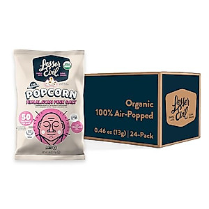 LesserEvil Himalayan Pink Salt Organic Popcorn, Premium Quality, Minimally Processed, No Vegetable Oil, 0.46 Oz, Pack of 24