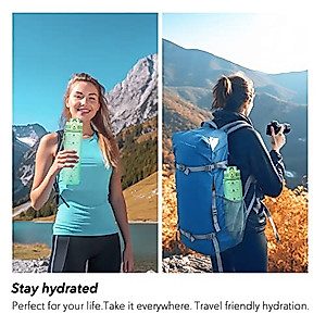 Alwager 32oz Motivational Water Bottles with Time Marker & Fruit Strainer, Single Color Water Bottle with Times to Drink, Leakproof & BPA Free, Reusable Plastic Bottle with Strap (No Straw)