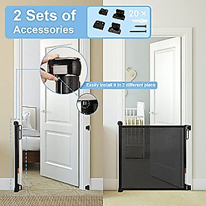 Retractable Baby Gate, PRObebi Retractable Dog Gate for Babies and Pets 34" Tall Extends to 72" Wide, Retractable Mesh Gate for Doorways, Stairs, Hallways, Indoor/Outdoor (Black)