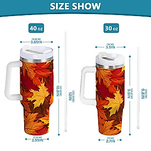 YKZEYK Leaf Watercolor Fall 40 OZ Tumbler with Handle And Straw Insulated Tumblers Coffee Mug Travel Cup Reusable Water Bottle Cup Tumbler