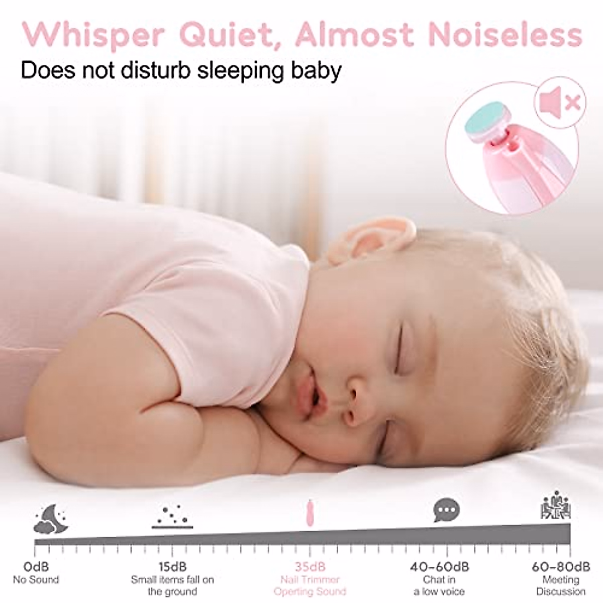 Qunlions life Glopole Baby Nail Trimmer File with Light - Safe Electric Nail Clippers Kit for Newborn Infant Toddler Kids Toes and Fingernails - Care, Polish and Trim - Battery Operated (AA), Pink