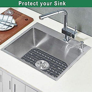 GUUKIN Sink Protectors for Kitchen sink, 13 5/8" x 11 5/8" Folding Non-slip Silicone Sink Mat Grid for Bottom of Farmhouse Stainless Steel Porcelain Sink with 3 Reserved Holes Pack of 2