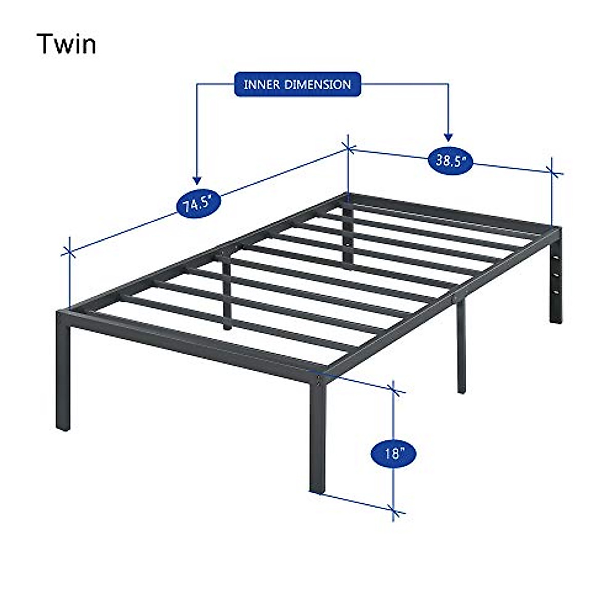 Olee Sleep 18 Inch Tall Heavy Duty Steel Slat Anti-slip Support Easy Assembly Mattress Foundation Maximum Storage Noise Free No Box Spring Needed, Black