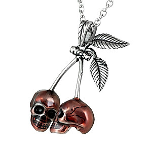 CONTROSE Jewelry Red Cherry Skull Necklace with Pendant (28" necklace - 316L Stainless Steel)