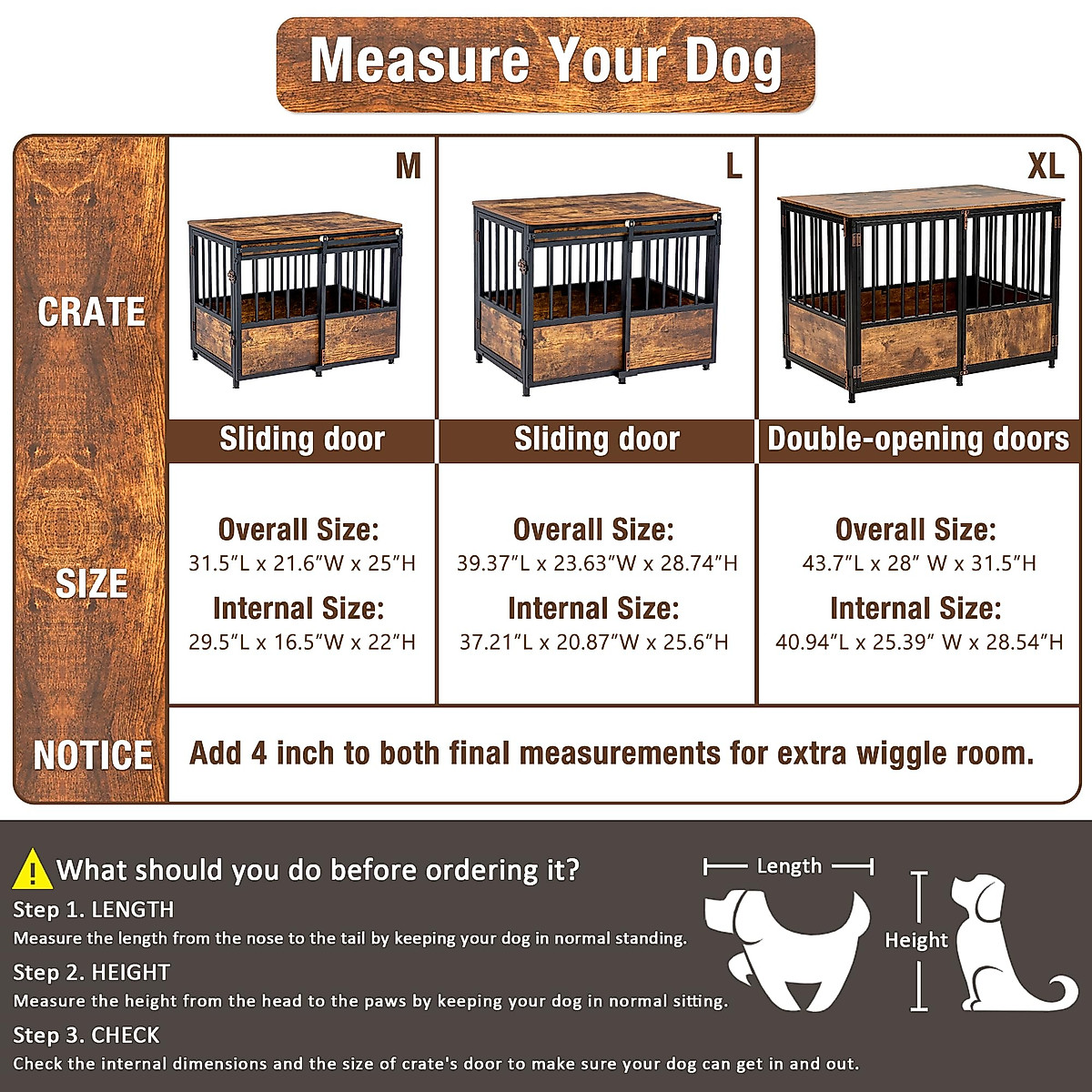 KOOPRO 32 Inch Dog Crate Furniture with Cushion for Large Medium Dogs, Wooden Heavy Duty Dog Kennel with Double Doors, Decorative Pet House Dog Cage Side End Table Indoor, Sliding Door Chew-Resistant