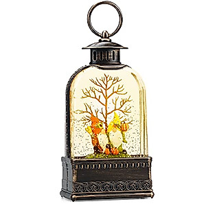 Gnomes Snow Globe, Fall Decoration, Thanksgiving Snow Globe Lantern, Christmas Snow Globe Musical Sparkly Swirling Snow, 3 Settings Batteries or USB Cable, Holiday Decoration (9.9Inch)