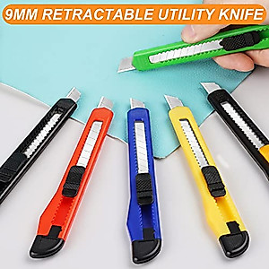 DIYSELF 6 Pack Utility Knife, 9mm Wide Box Cutters, Box Cutter Retractable with Snap Off Utility Blades, Sharp Box Opener, Box Knife with Automatic Lock, Boxcutter for Cardboard, Paper, Plastic