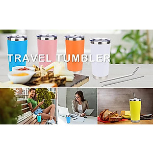 CZBOLINY 20oz/600ml Tumbler with 2 Lids,2 Straws,Insulated Stainless Steel Coffee Travel Mug,Double Wall Vacuum Thermal coffee cups. Navy Blue Tumbler