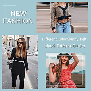 Ladies Skinny Thin PU Leather Dress Fit WaistBelt for Jeans with Gold Alloy Buckle(Black+Brown+White,Fit Waist Size 31-37 Inches)