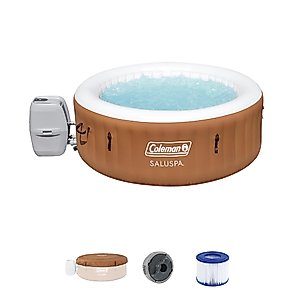 Coleman SaluSpa Ponderosa AirJet, 2 to 4 Person Inflatable Hot Tub, Round Portable Outdoor Spa with 120 Soothing AirJets and Cover, Orange