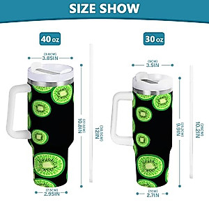 RPLIFE Sliced Kiwis Vibrant Green Tumbler with Handle and Straw, Stainless Steel Bottle, Cup with Lid and Straw