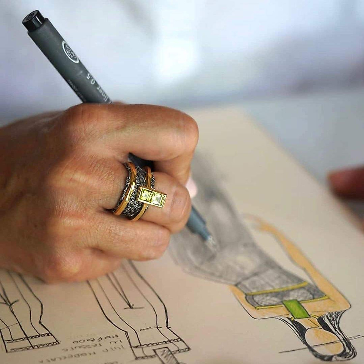 german kabirski 1.5 Carat Green Peridot Handmade Ring in 925 Sterling SilverPlated with Gold and White Rhodium Size 6.5