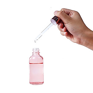 12 Pack,0.5 Oz/15ml Pink Glass Dropper Bottle for Essential Oils,Empty Eye Dropper Holder With Glass Reagent Pipette,Rose-Golden Caps Perfume Travel Vial Container-Pipette,Stickers,Funnel Included