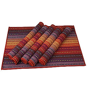 Red-A Hand Woven with 100% Cotton Placemats Colorful Placemats Braided Ribbed Durable Heat-Insulation Table Mats Set of 6,Rainbow