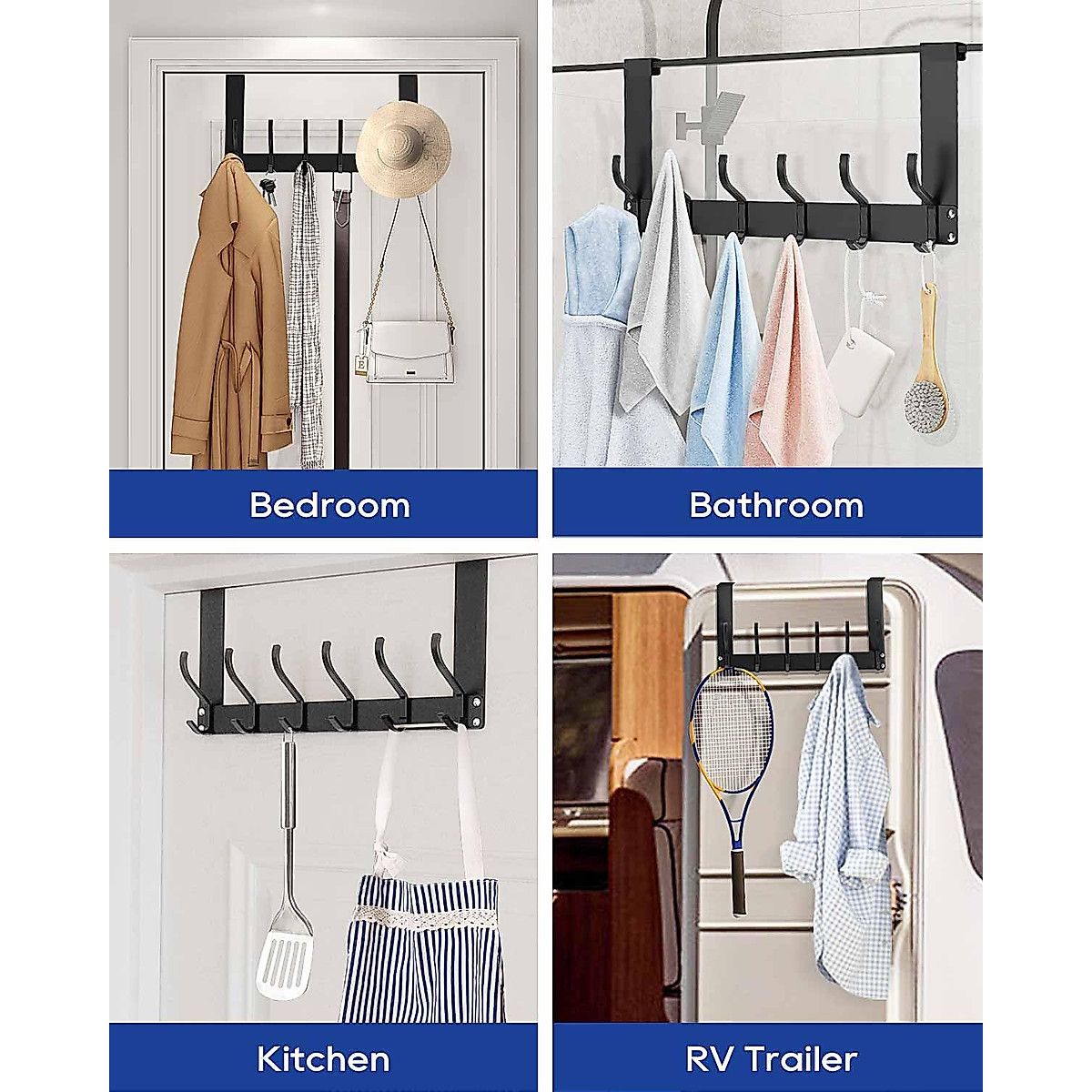 KEOAMG Over The Door Hooks, No Assembly Required Door Hanger Hook, Sturdy Over The Door Coat Rack, Over Door Hanger Door Hooks for Hanging Clothes, Towels, Hats, Matte Black