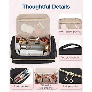 BAGSMART Travel Toiletry Bag, Large Wide-open Travel Bag for Toiletries, Makeup Cosmetic Travel Bag with Handle, Black-L