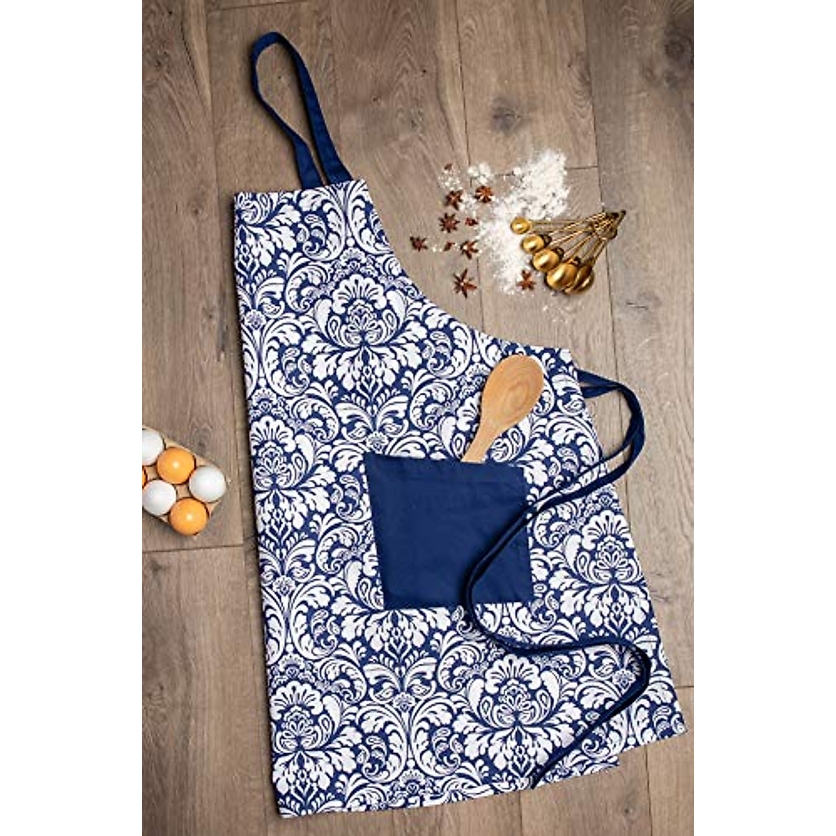 DII Chef Style Cotton Apron Adjustable Straps and Large Pocket, Nautical Blue
