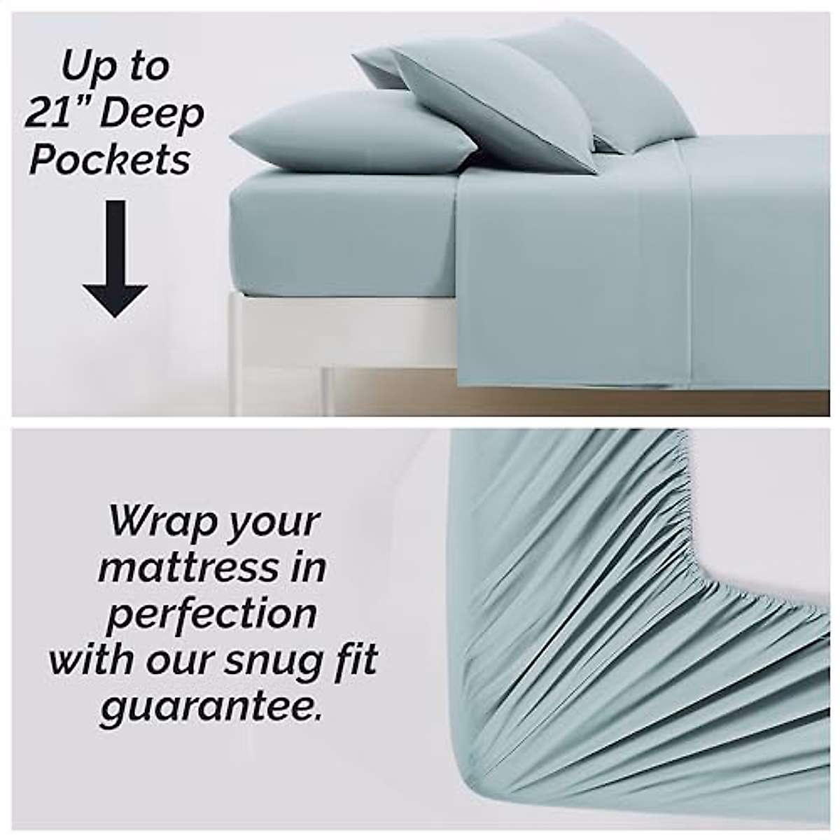 Southshore Fine Living, Inc. 6-Piece Deep Queen Sheets Premium Bedding, 21-Inch Queen Deep Pocket Sheet Set, Microfiber Bedding, Deep Pocket Fitted Sheet, Blue Pillow Cases, Sky Blue Sheets