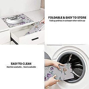 Purple Pink Flower Printed Drying Mat For Kitchen Ultra Absorbent Microfiber Dishes Drainer Mats Non-Slip Silicone Quick Dry Pad - 18 X 16inch