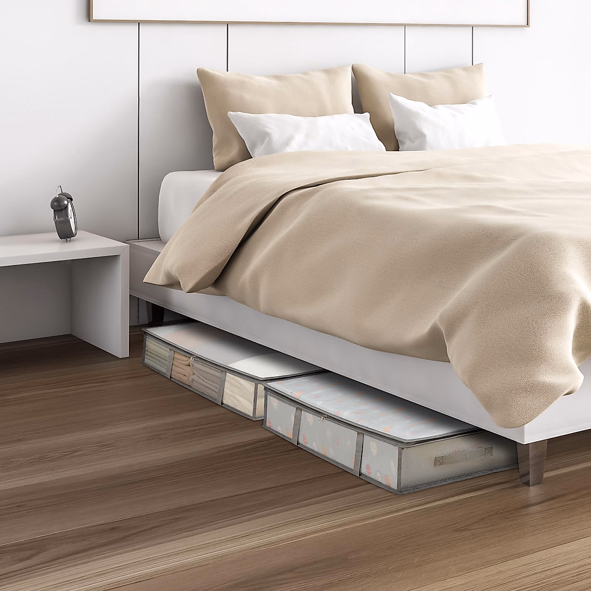 2 Pack Under Bed Storage Containers Bins, Humid-Proof Plastic Underbed Storage Bins, Clothes Storage and Organization Bags, Under the Bed Blanket Storage with Handles for Clothes, Bedroom