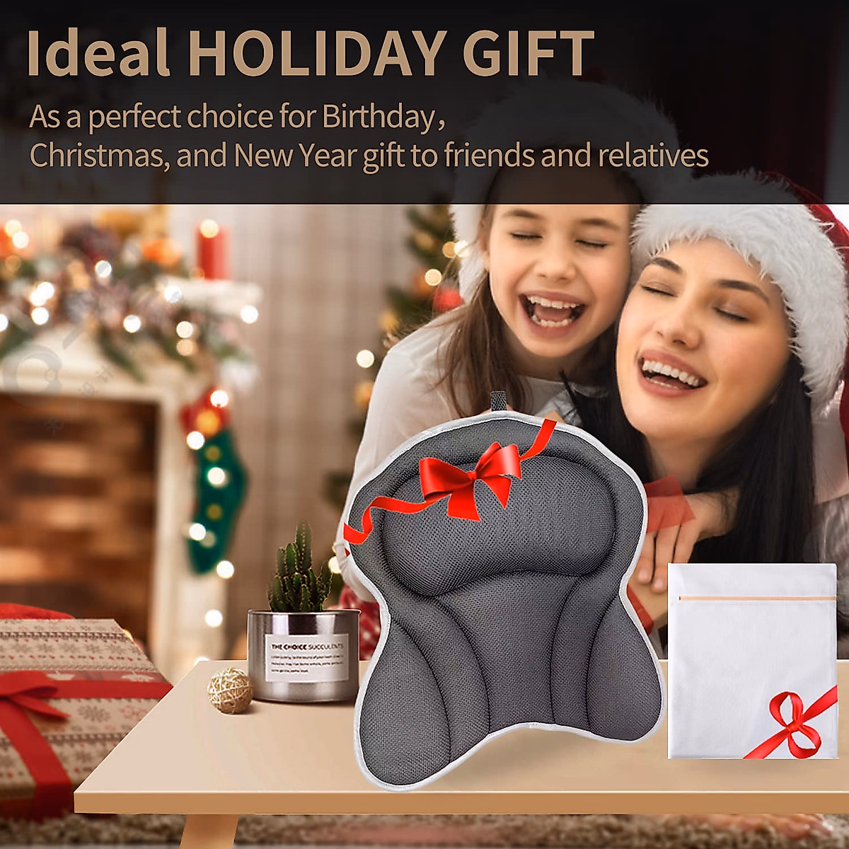 Bath Pillow - Ergonomic Bath Pillows for Tub Neck and Back Support, Bathtub Pillow with Powerful Suction Cups, Quick Dry & Ultra Soft 4D Mesh Tub Pillow for Bath, Bath Cushion