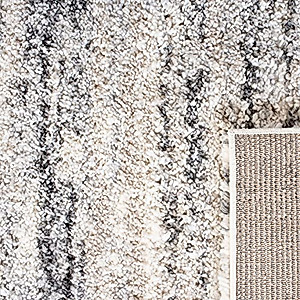 SAFAVIEH Fontana Shag Collection 3' x 5' Ivory/Grey FNT842A Modern Stripe Non-Shedding Living Room Bedroom Dining Room Entryway Plush 2-inch Thick Area Rug