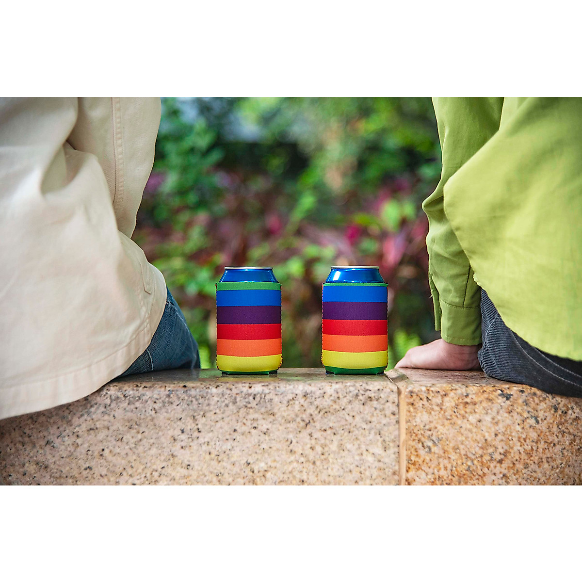 Can Cooler Sleeves, Beer Drink Coolies, Horizontal Rainbow Stripe Insulated Beer Can Cooler Sleeves, LGBTQ Accessories for Weddings, Pride Party, Events (Pack of 6)