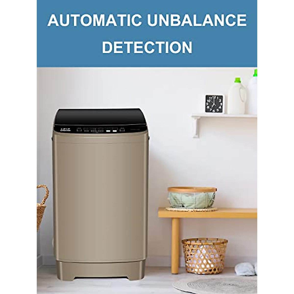KRIB BLING Full-Automatic Washing Machine 17.7 lbs Small Compact Portable 10 Wash Program & 8 Water Level Compact Washer with LED Display Ideal for Apartments, RV, Camping, Gold
