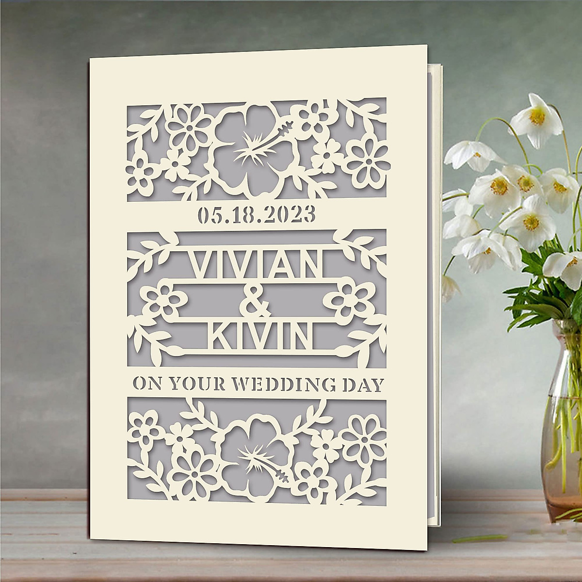 EDSG Personalized Wedding Card for Lover Couples Wedding Greeting Card Gifts Wedding Memory Keepsake Greeting Card for Girl Women Wife Her Anniversary Card for 65th 16th with Envelopes(Gray)