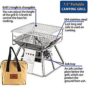CAMPINGMOON Small Size Stainless Steel Portable Tabletop Charcoal Grill with Carry Bag X-MINI
