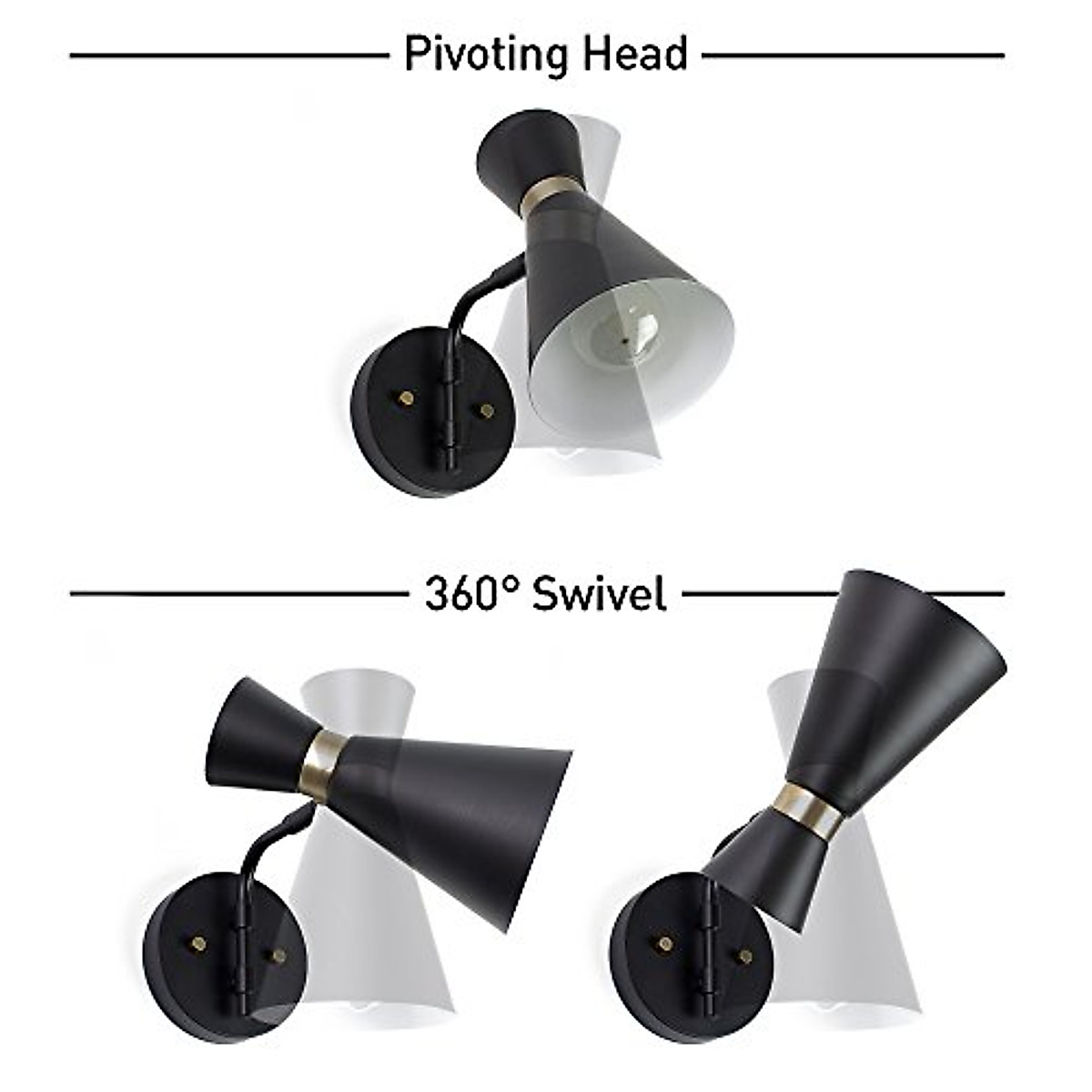 Globe Electric 65855 Belmont 1-Light Wall Sconce, Satin Black, Gold Accents