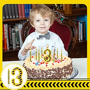 13 Pcs Construction Themed Birthday Candles Set 12 Yellow and Black Number 3 Candle Cake Topper for Construction Party Decoration Supplies (Number 3)