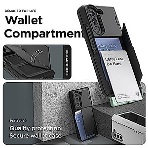 VRS DESIGN Phone Case for Samsung Galaxy Z Fold 5 5G (2023) [Terra Guard Modern GO] Holds up to 2 Cards Wallet Case, Hinge Protection Case with Tempered Glass Screen Protector (Matte Black)