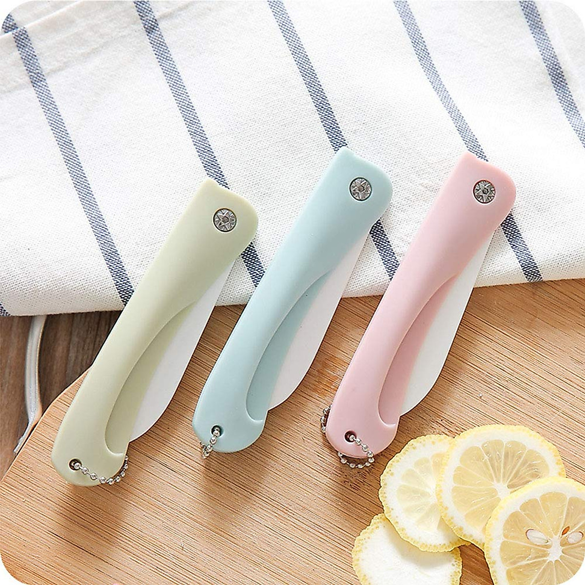 Fruit Knife, Ceramic Kitchen Knife Curved Blade with Good Hardness for Kitchen Accessory (Green)