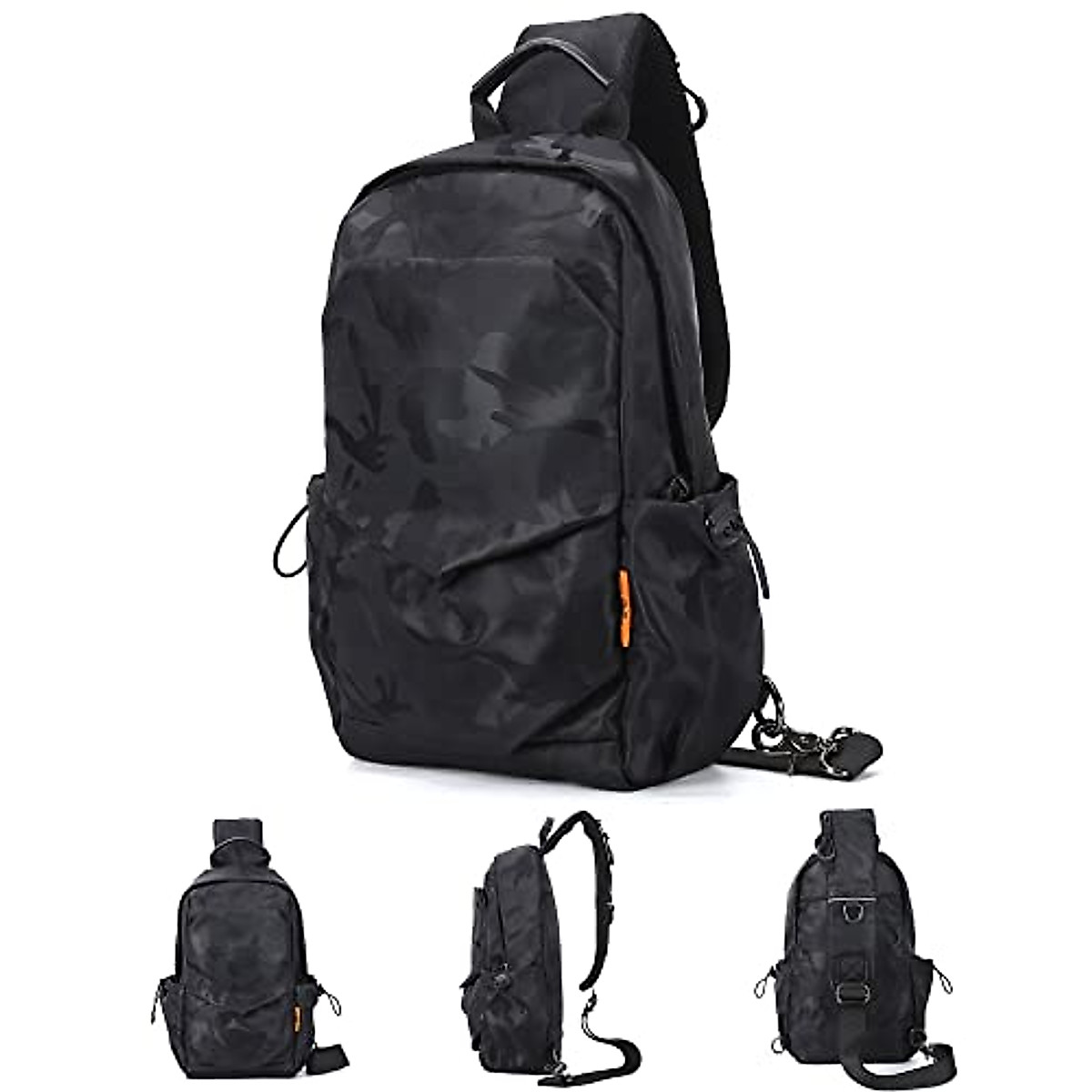 Small Sling Crossbody Backpack Shoulder Messenger Bag for Men Women, Mini Anti Theft One Strap Motorcycle Backpack Sling Tactical Chest Bag for Hiking Walking Biking Travel Cycling Camouflage Black