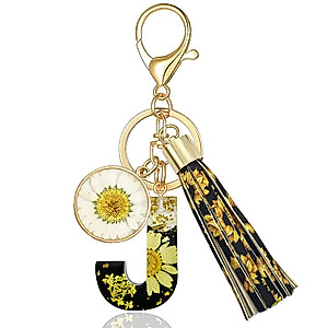 XGALBLA Letter J Keychain Accessories Cute Sunflower Initial Key Ring Premium Bag Charm Keychain Accessories for Women