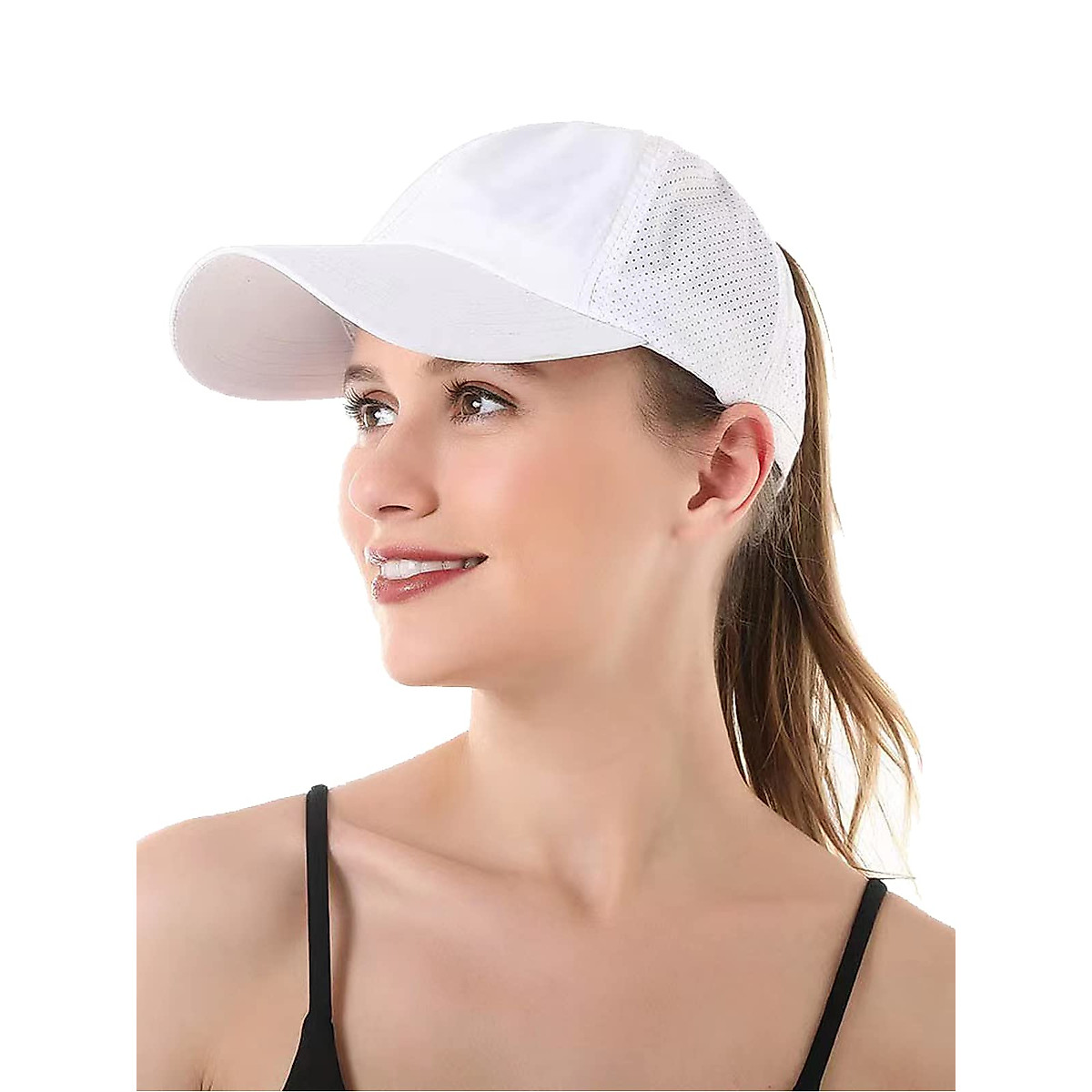 Nanwansu Womens Criss Cross Ponytail Baseball Cap Adjustable Messy Bun Mesh Quick Drying Hat White