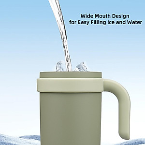 BJPKPK 18 OZ Insulated Travel Tumbler with Handle and Straw, Stainless Steel Water Bottle, Double Wall Vacuum Insulated Mug, for Work, Car, Travel, Forest Green