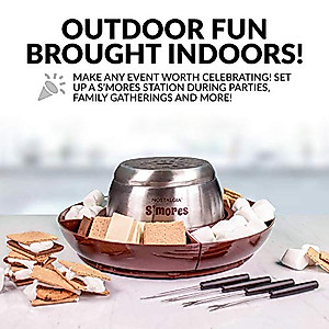 Nostalgia LSM400 Indoor Electric Stainless Steel S'mores Maker with 4 Lazy Susan Compartment Trays for Graham Crackers, Chocolate, Marshmallows and 4 Roasting Forks