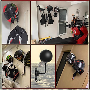 SANGMO 180° Motorcycle Helmet Rack, Rotation Metal Helmet Holder Wall Mounted Helmet Rack Motorcycle with 2 Hooks Helmet Hanger for Motorcycle Bike Coats, Caps, Baseballs and Rugby Helmet (2 Pack)
