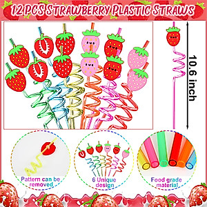 Strawberry Party Favor 72 PCS Sweet Berry Slap Bracelets DIY Stickers Temporary Tattoos Keychain Plastic Straws Gift Bags for Kids Girls Birthday Party Baby Shower Summer Fruit Goodie Bag Fillers